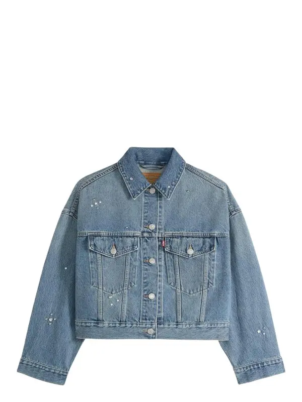LEVI'S Embellished Cropped Denim Jacket - Blue