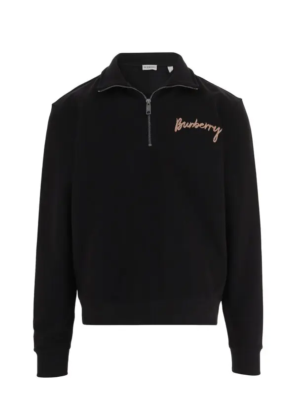 Burberry Logo Embroidered Half-zip Sweatshirt - Black