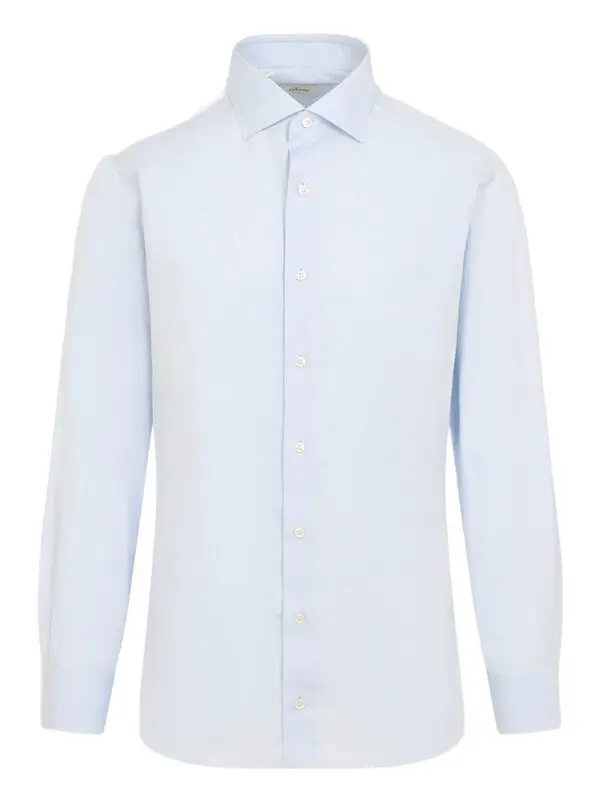 Brioni Cotton Long Sleeve Dress Shirt - Blue