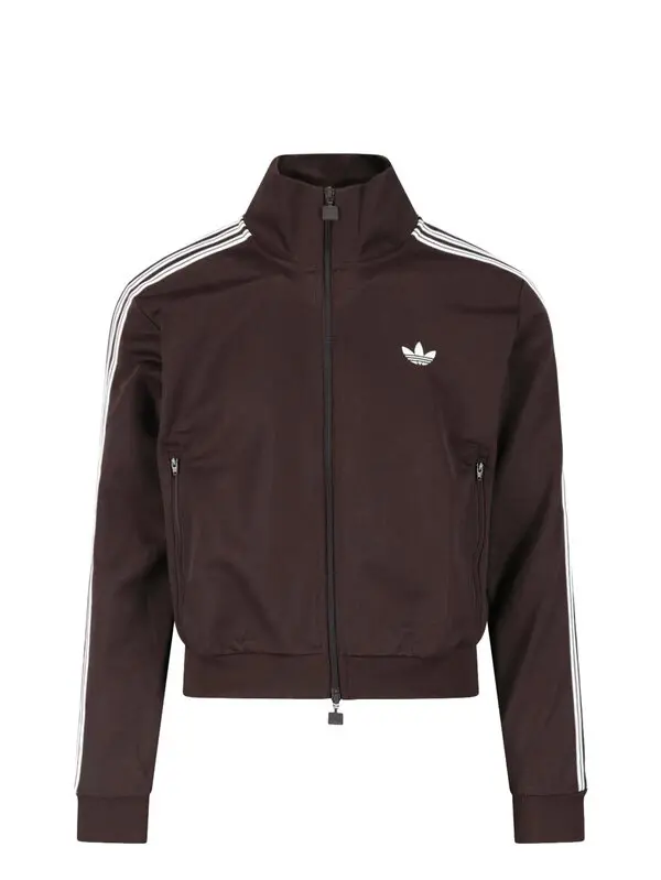 Adidas Full Zip Fleece Track Jacket With Contrast Stripes - Brown