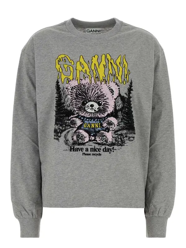 GANNI Oversized Organic Cotton T-shirt - Grey