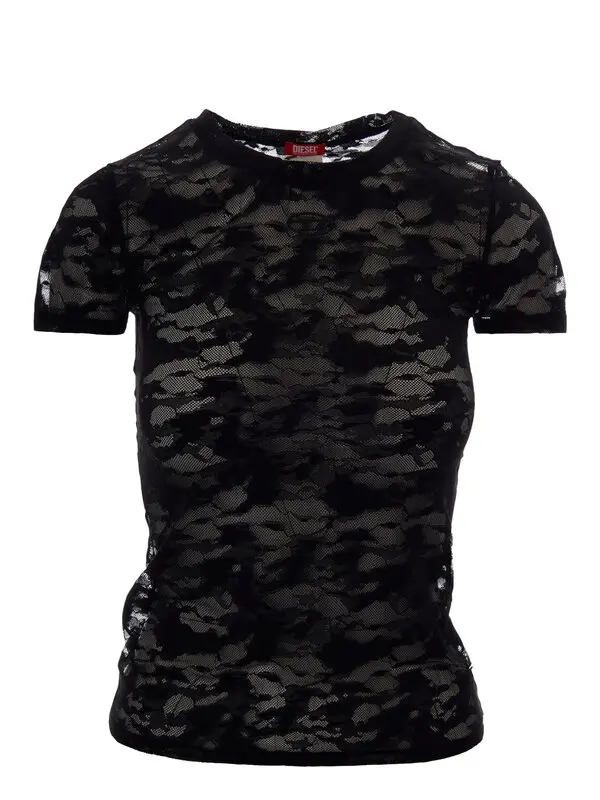 DIESEL® Sheer Lace Short Sleeve Top - Ebony