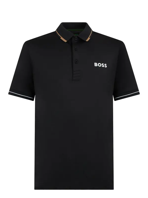 BOSS Stretch Piqué Cotton Polo Shirt With Logo Print - Black