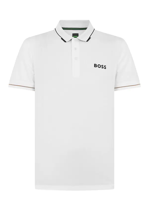 BOSS Stretch Cotton Piqué Elasticized Polo With Contrast Trim - White