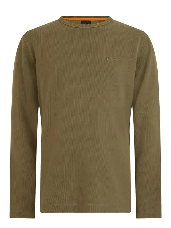 BOSS Long-sleeve Cotton Shirt With Round Neck & Classic Fit - Khaki