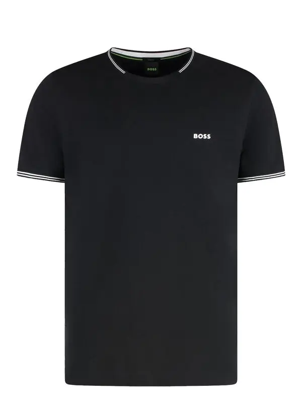 BOSS Stretch Cotton T-shirt With Ribbed Edges - Black