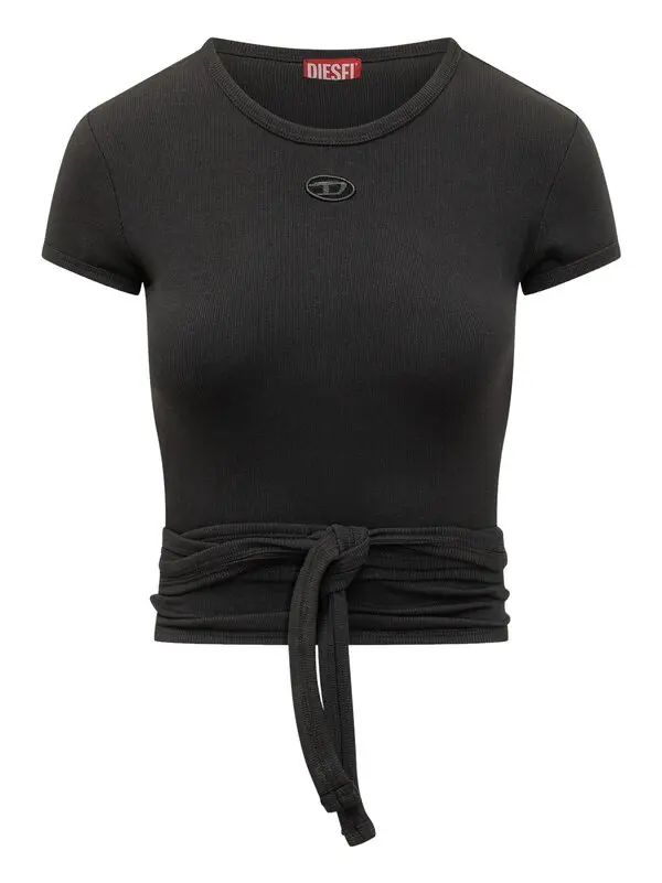 DIESEL® Graphic T-shirt With Tie Detail - Nero
