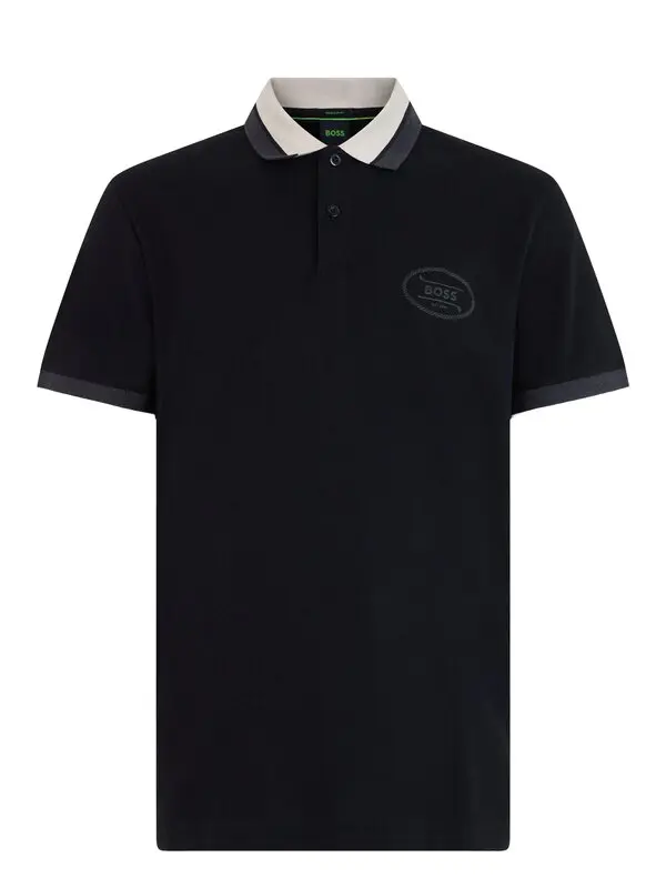 BOSS Cotton Polo Shirt With Contrast Collar And Short Sleeves For - Black
