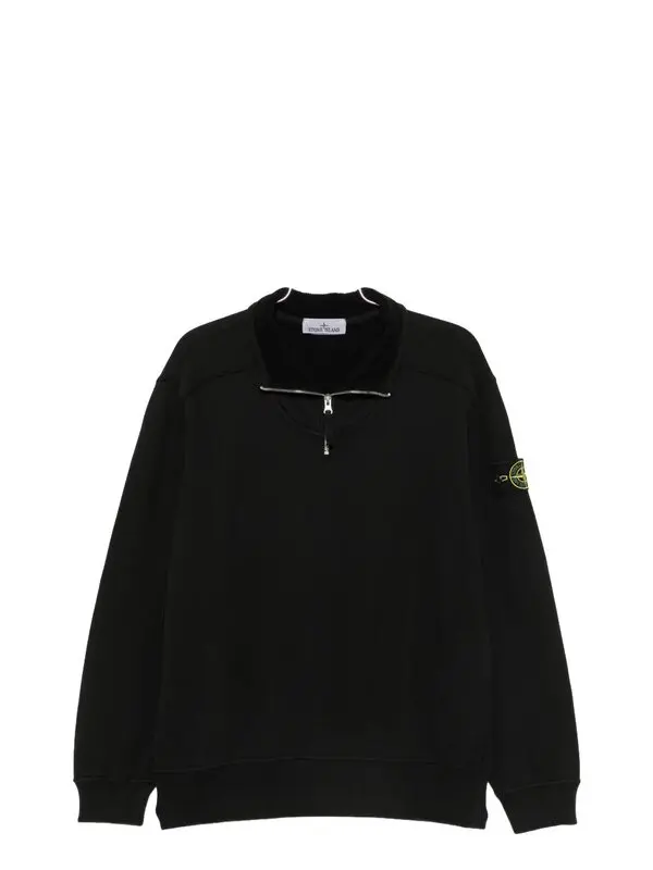 Stone Island Comfort Fit Cotton Zip-front Sweater - Nero