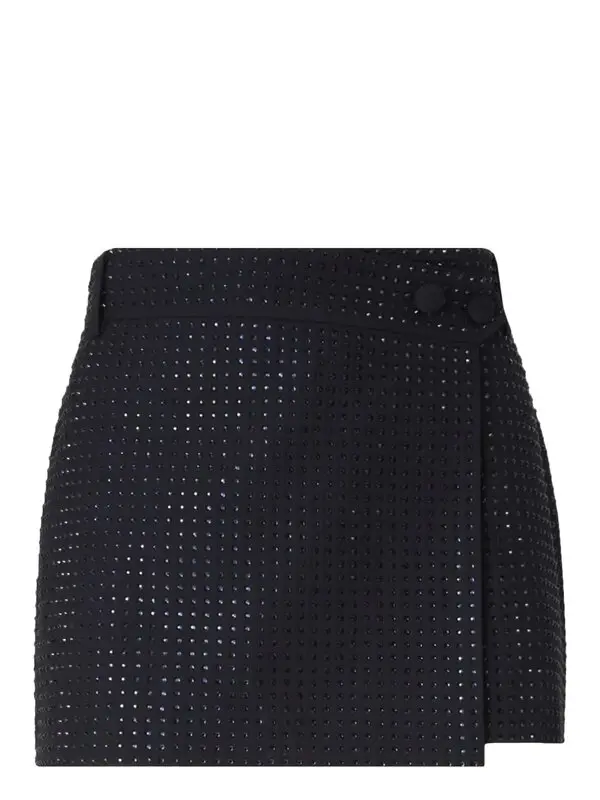Pinko Pleated Satin-blend Skirt With Button Detail - Navy