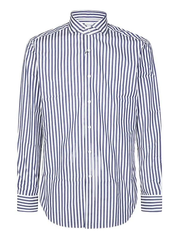 XACUS Wide French Neck Stripe Shirt - Blu