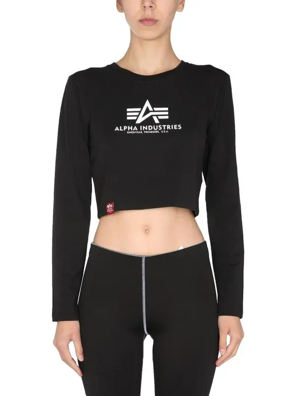Alpha Industries Cropped Fit Long Sleeve T-shirt - Black