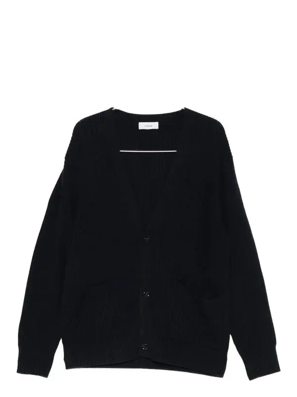 LARDINI V-neck Button-front Cardigan In Wool-cashmere Blend - Blu