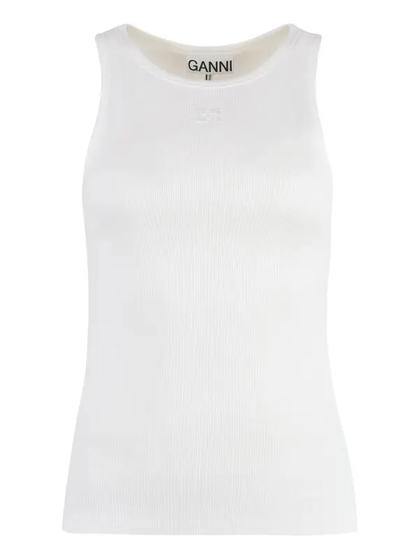 GANNI Ribbed Cotton Tank Top - White