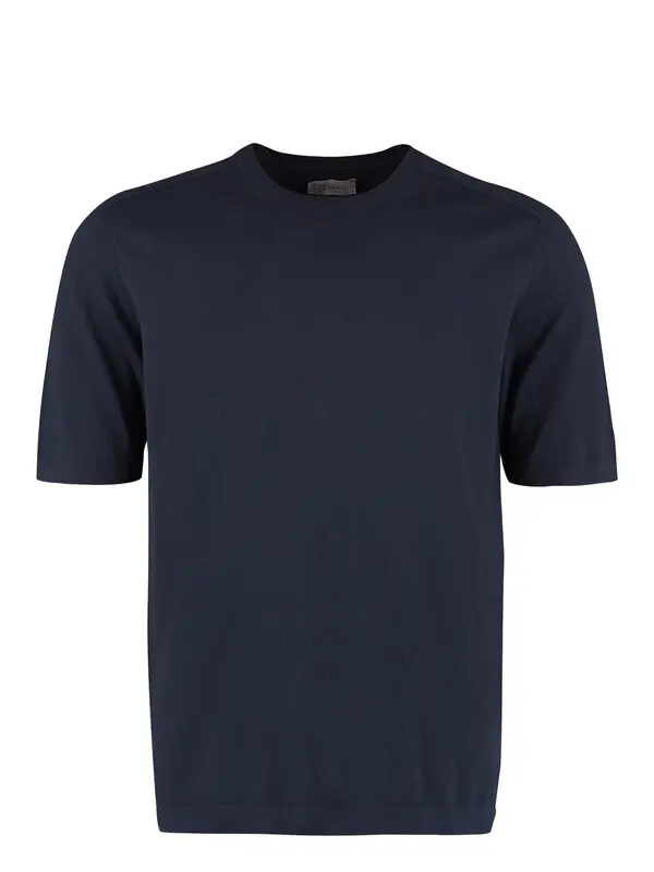THE ALPHABET The Cotton Knit T-shirt With Small Side Slits - Blue