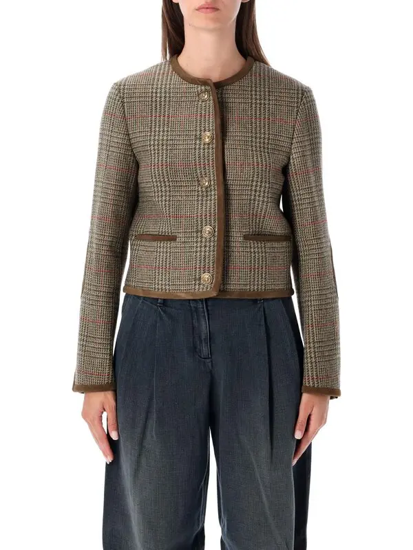 GOLDEN GOOSE Cropped Wool Plaid Jacket - Grigio