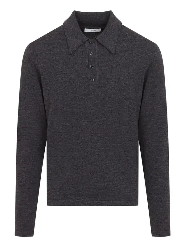 LEMAIRE Long-sleeve Wool Knit Polo Sweater - Grey