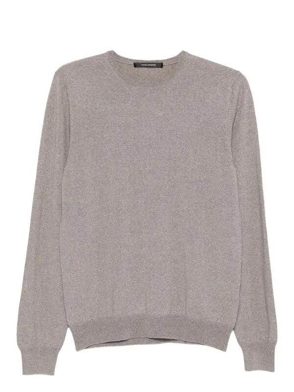 Tagliatore Ribbed Trim Crew Neck Sweater 100% Virgin Wool - Beige