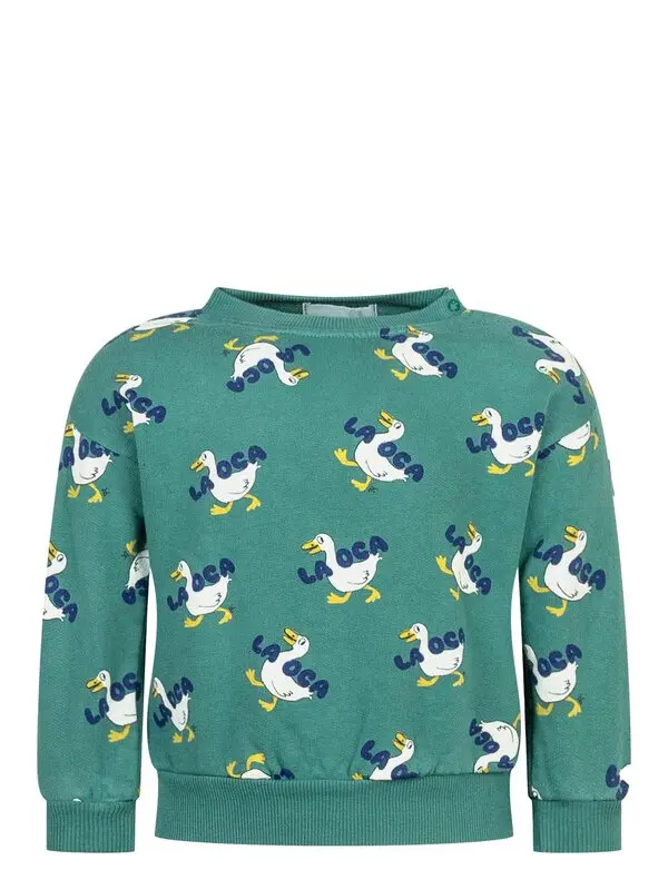 BOBO CHOSES La Oca" Duck Print Crewneck Sweater - Verde