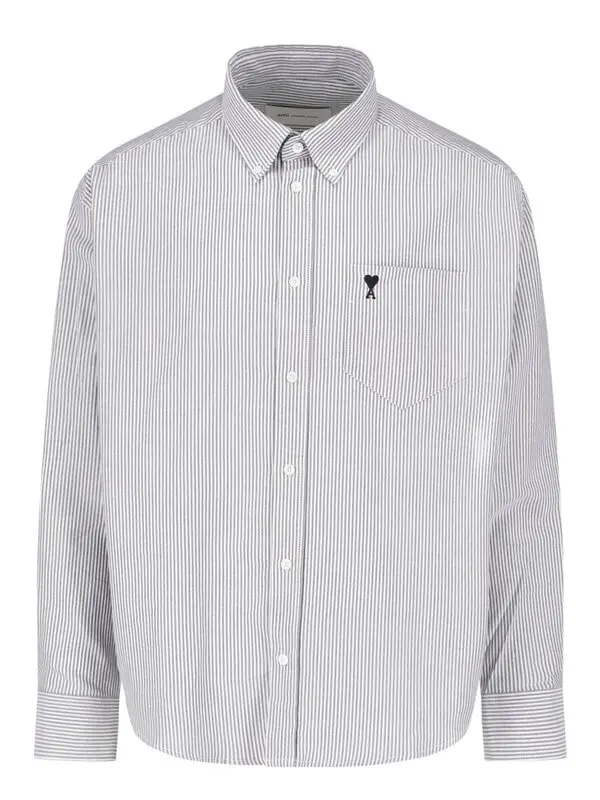 AMI Paris Striped Button-up Shirt - Black