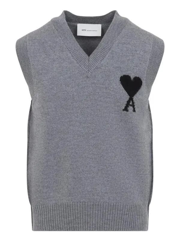 AMI Paris Wool Sleeveless Pullover Sweater For - Grey
