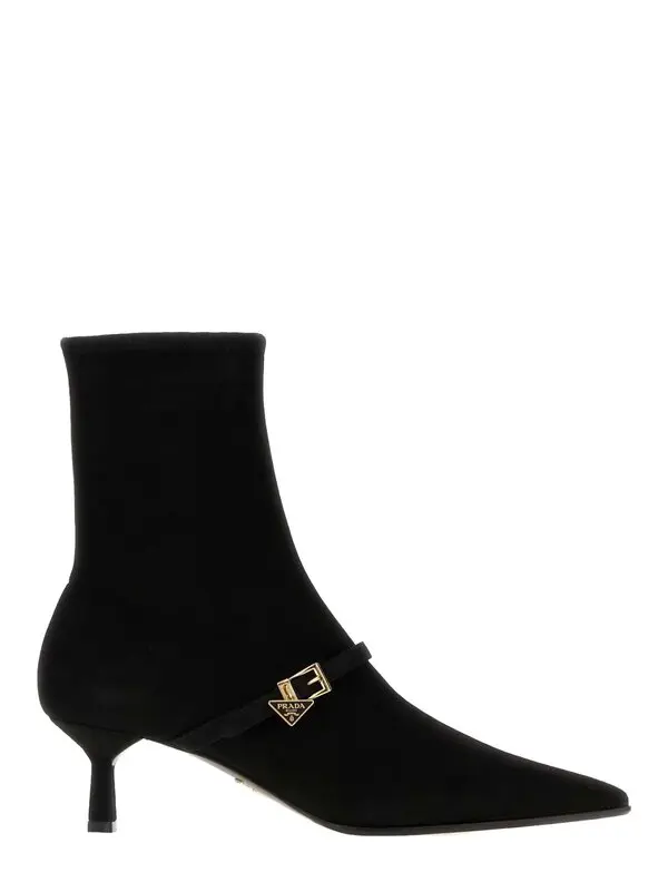Prada Suede Ankle Boots With 6 Cm Heel - Black