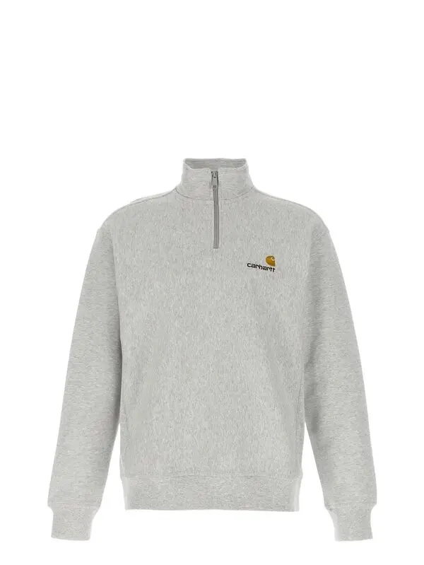 Carhartt Work In Progress Half-zip American Script Sweatshirt - Ashheather