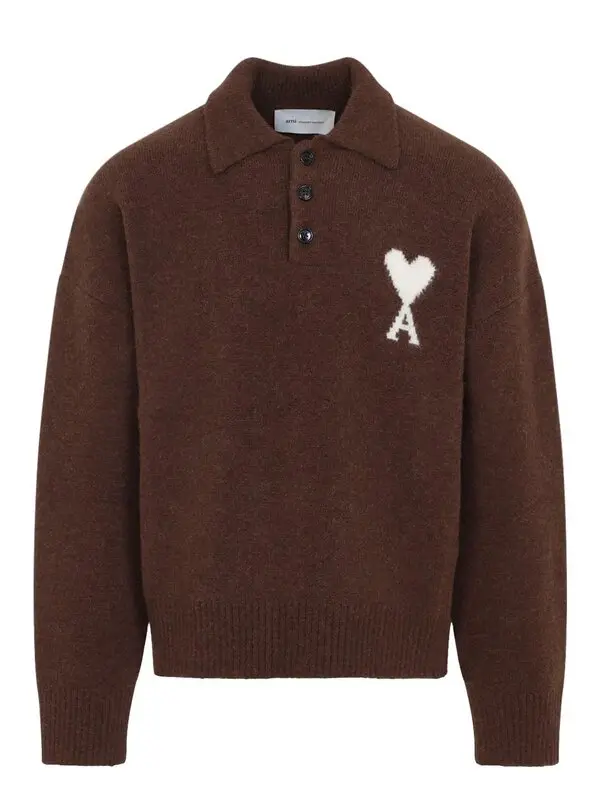 AMI Paris Alpaca Blend Polo Shirt For - Brown