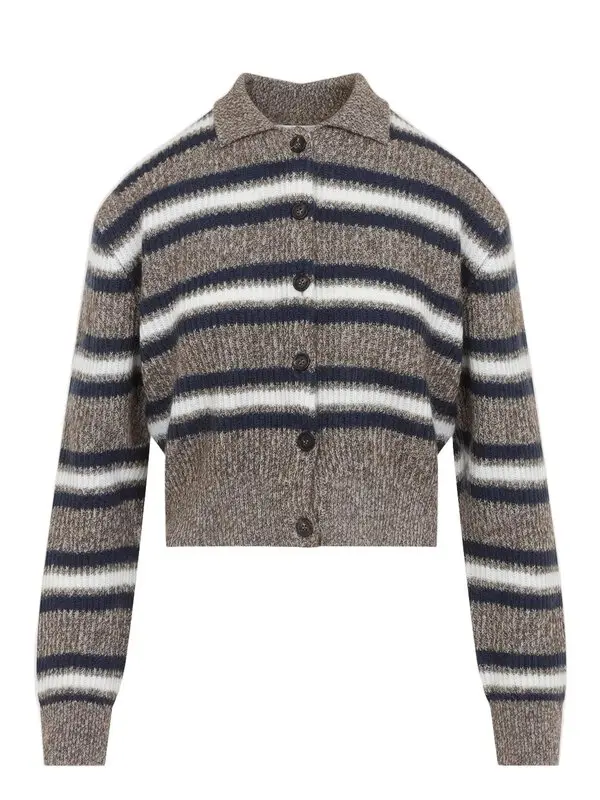 Brunello Cucinelli Cashmere Blend Striped Cardigan Sweater For - Brown
