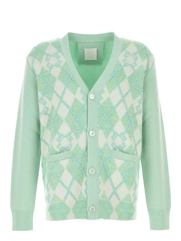 Givenchy Wool Blend Cardigan With Cashmere Touch And Viscose Lining - Green