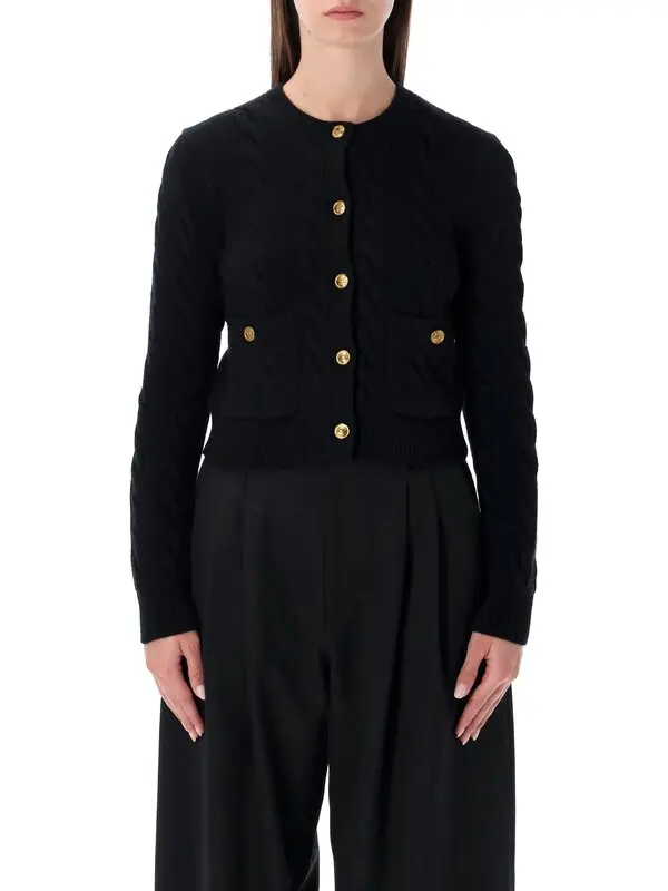 Polo Ralph Lauren Polo-style Cable-knit Wool-cashmere Cropped Cardigan With Brass Buttons - Nero