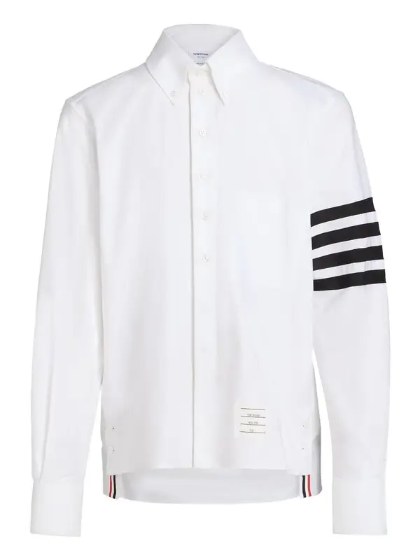 Thom Browne Straight Fit Button-down Shirt With Signature Stripes - White