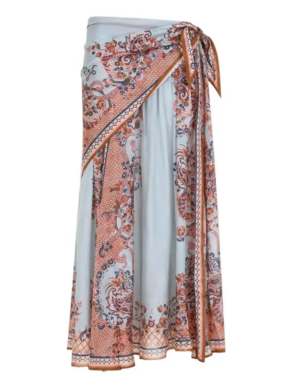 Zimmermann Silk Scarf Midi Skirt - Blue