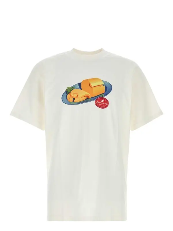 Carhartt Work In Progress Short Sleeve T-shirt Fromage Stitch Detail - White