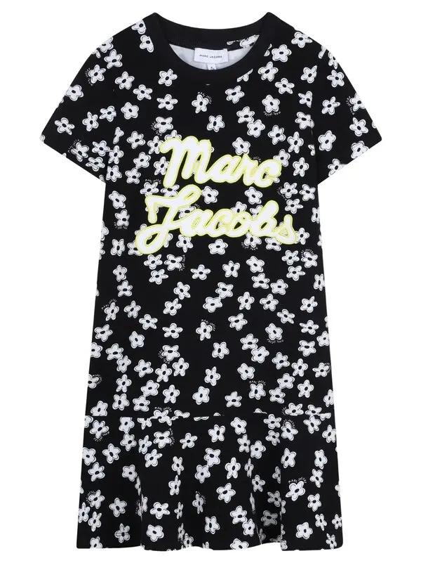 Marc Jacobs Floral Print Round Neck Short Sleeve Dress - Black