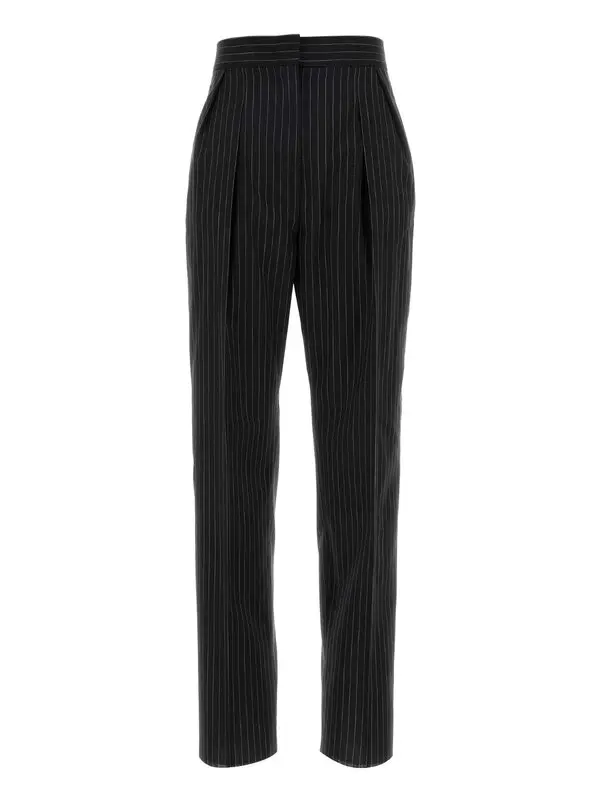 Max Mara Embroidered Virgin Wool Striped Pants - Stripped