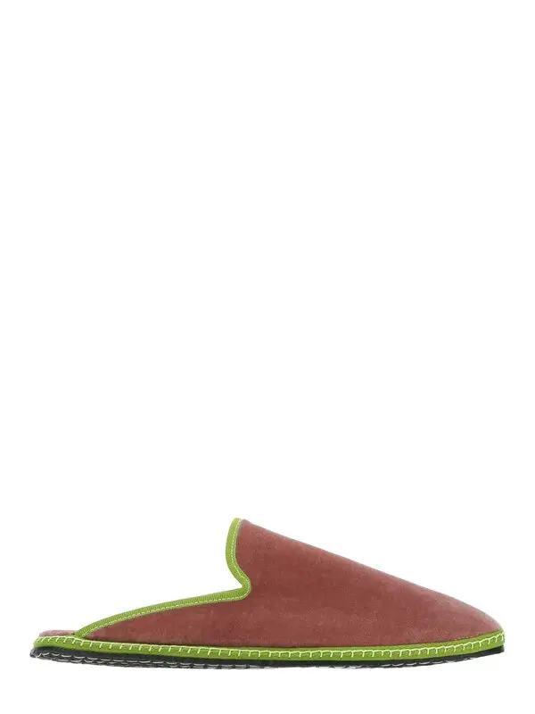 VIBI VENEZIA Antiqued Velvet Flat Slippers With Rubber Sole - Pink