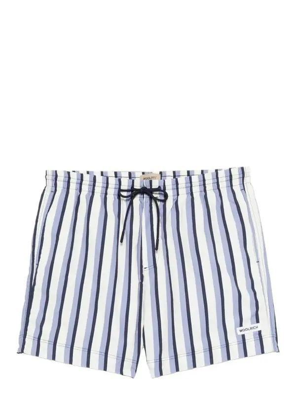 Woolrich Wool-blend? Actually: Striped Swim Shorts With Adjustable Drawstring Waist And Pockets - Azzurro
