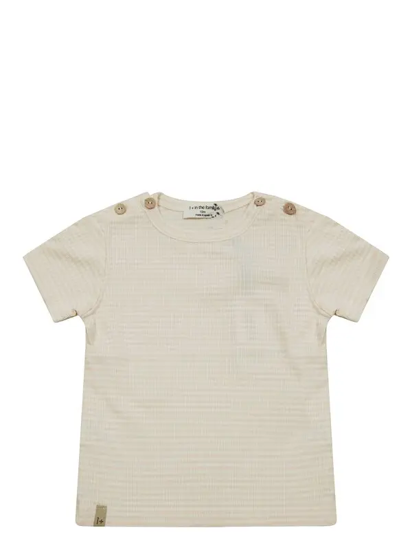 1+IN THE FAMILY Mini Striped Short Sleeve T-shirt With Buttons - Beige