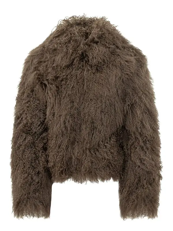MARTHA LOUIS Mongolian Shearling Jacket With Neck Detail - Brown