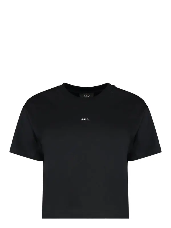A.p.c. Boxy Fit Contrast Logo Cotton Crew-neck T-shirt - Black