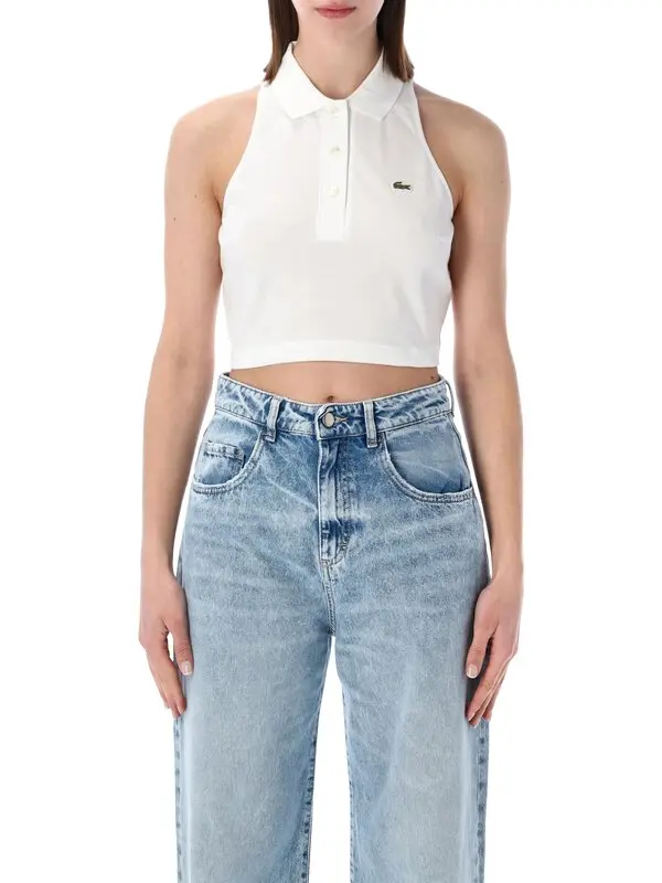 Lacoste Cropped Halterneck Polo Shirt - White
