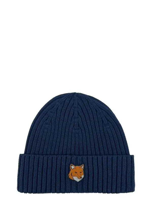 Maison Kitsuné Ribbed Fox Beanie - Classic Navy