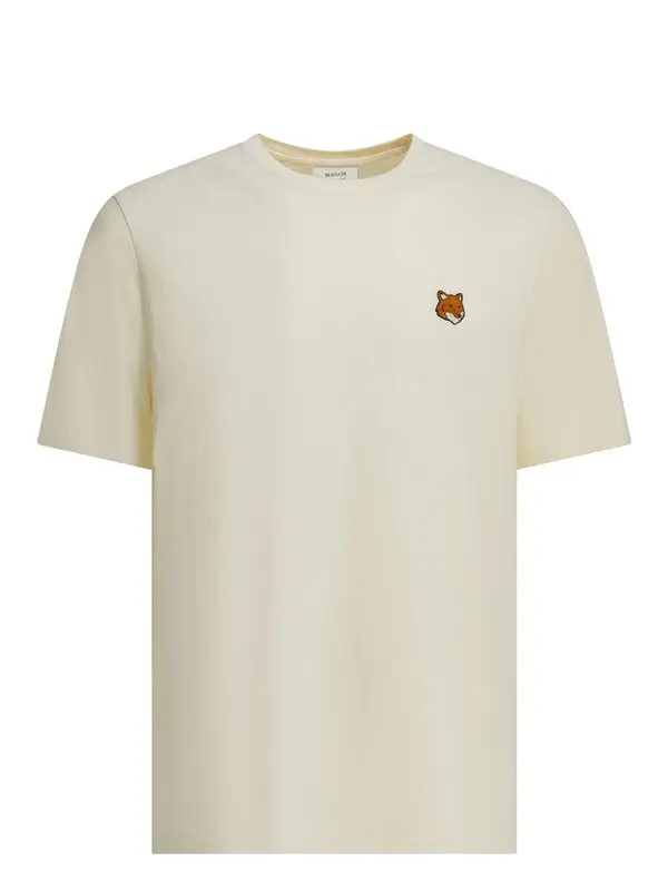 Maison Kitsuné Crewneck T-shirt With Embroidered Fox Head Patch - Beige