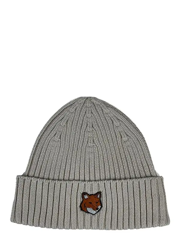 Maison Kitsuné Ribbed Cotton Beanie With Fox Graphic - Paper