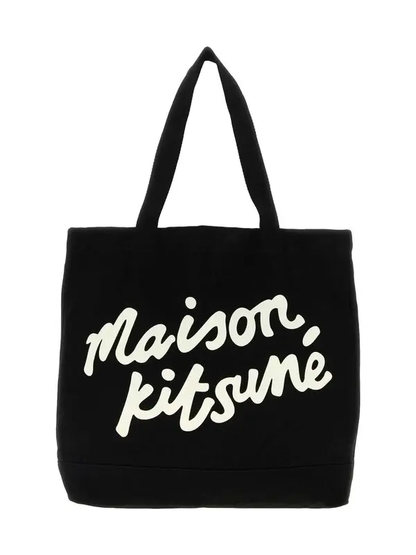Maison Kitsuné Canvas Shopping Tote Handbag - Black