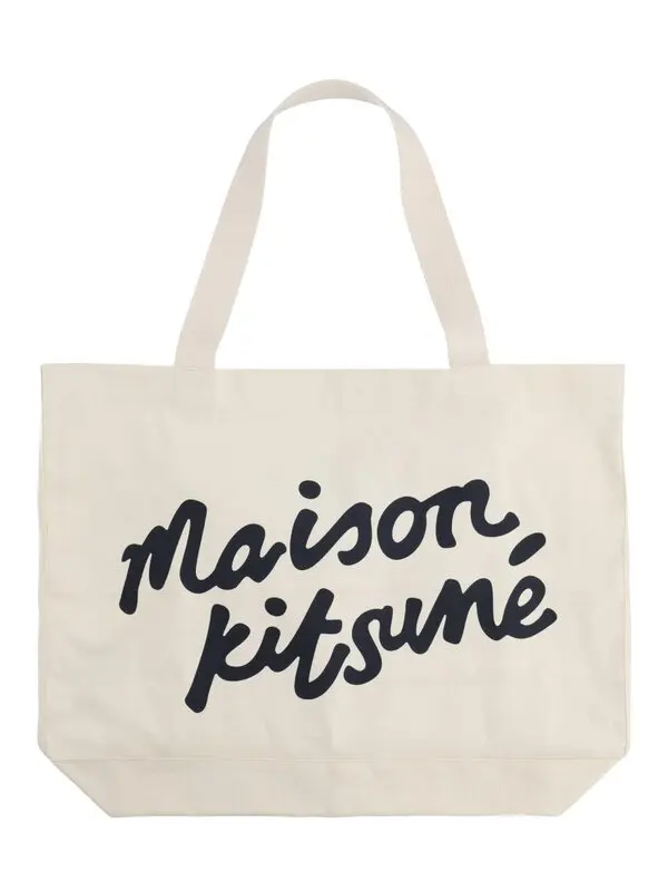 Maison Kitsuné Stylish Tote Handbag With Script Design 32.5 Cm X 43 Cm - Ivory