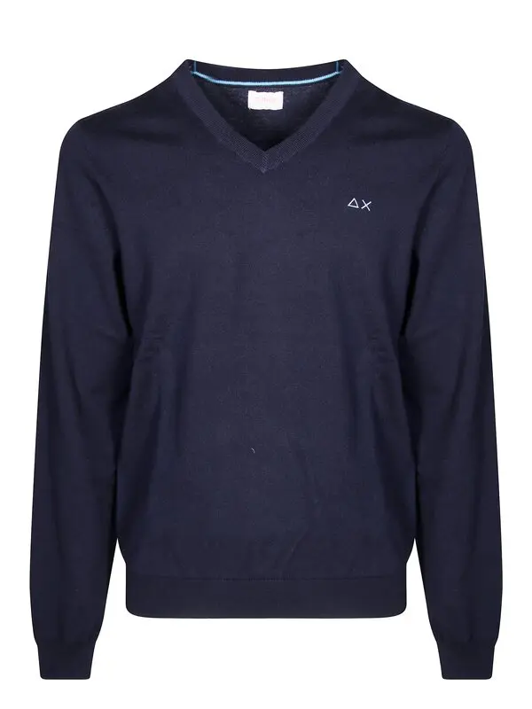 SUN 68 V-neck Fine Knit Sweater - Blu