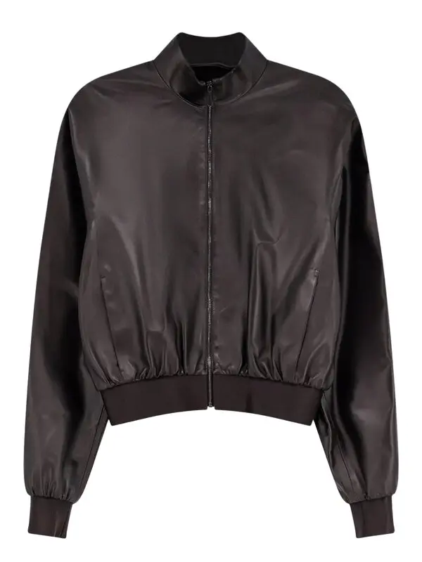 Gucci Soft Nappa Leather High-collar Zip-up Jacket - Marrone