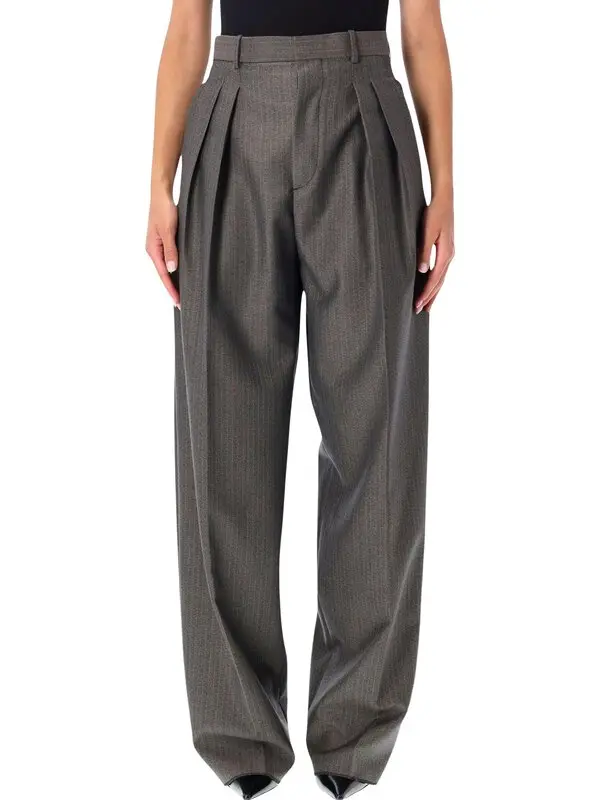 Bottega Veneta High-waist Pleated Wide-leg Trousers - Grey Multi